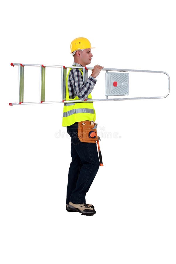 Handyman Carrying a Ladder. Stock Photo - Image of carpenter, bald ...