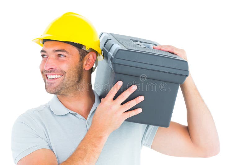 Handyman Carrying Toolbox on Shoulder Stock Image - Image of service ...
