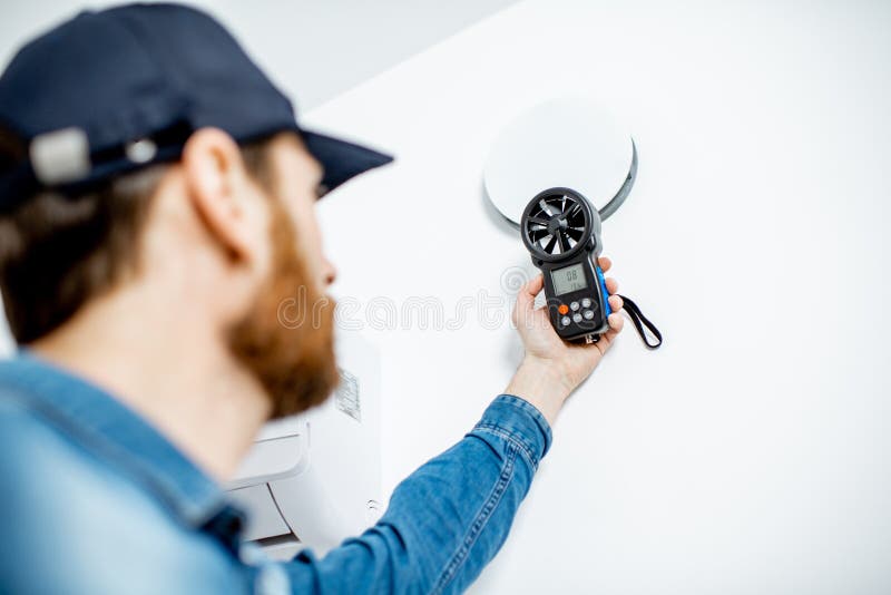 Handyman Checking of Air Ventilation Stock Image - Image of room, human ...
