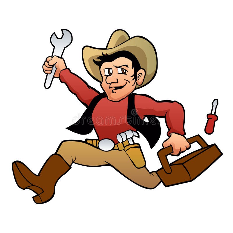 Handyman cowboy cartoon stock vector. Illustration of design - 71942490