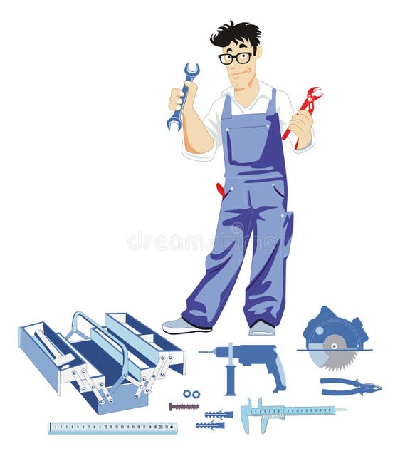 A Handyman Doing His Own Work, Comic Illustration Stock Vector ...