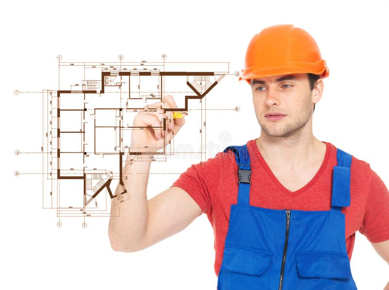 Handyman Drawing Plan with Marker Stock Photo - Image of manual ...