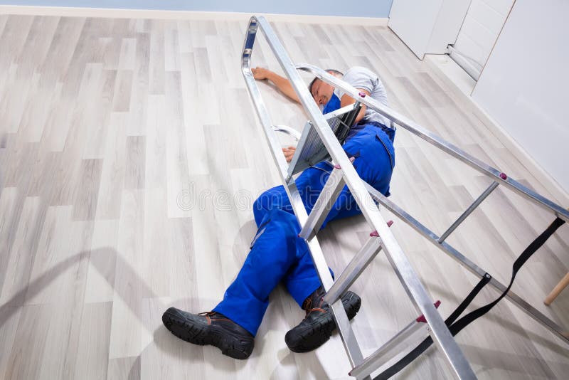 Male Mover Falling from Ladder Stock Image - Image of mature, home ...