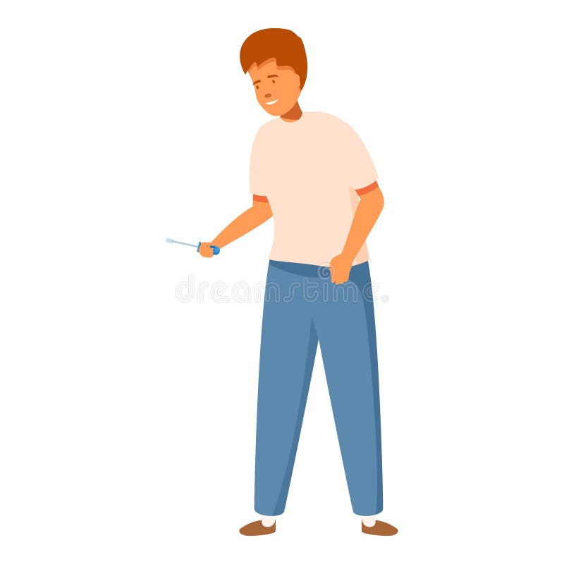 Handyman Holding Screwdriver Fixing Something Smiling Stock ...