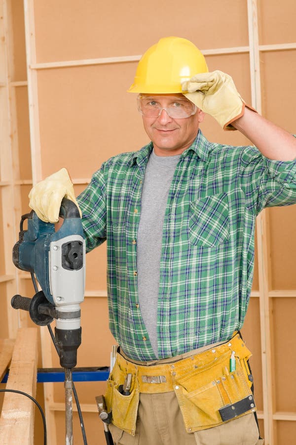 Handyman Home Improvement Working with Jackhammer Stock Photo - Image ...