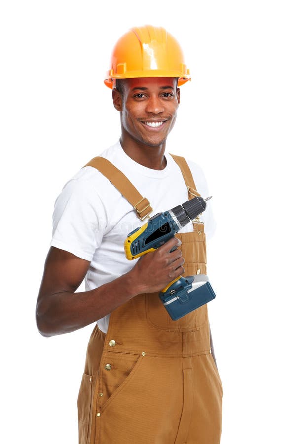 Handyman Isolated White Background. Stock Photo - Image of contractor ...