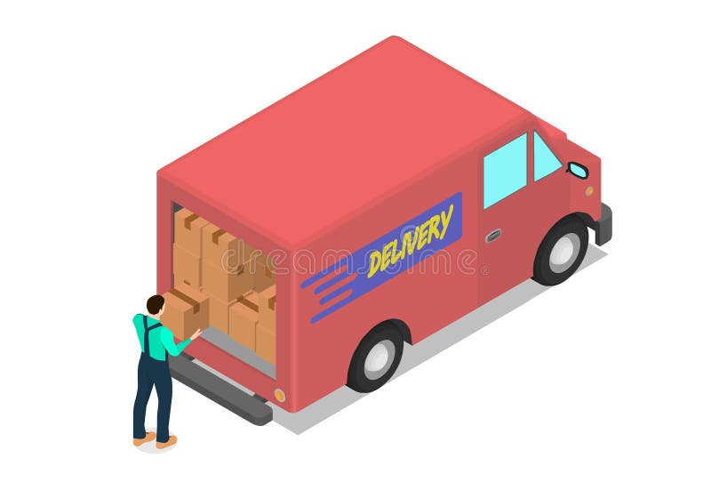 Worker Loads the Van with Cardboard Boxes. Stock Vector - Illustration ...