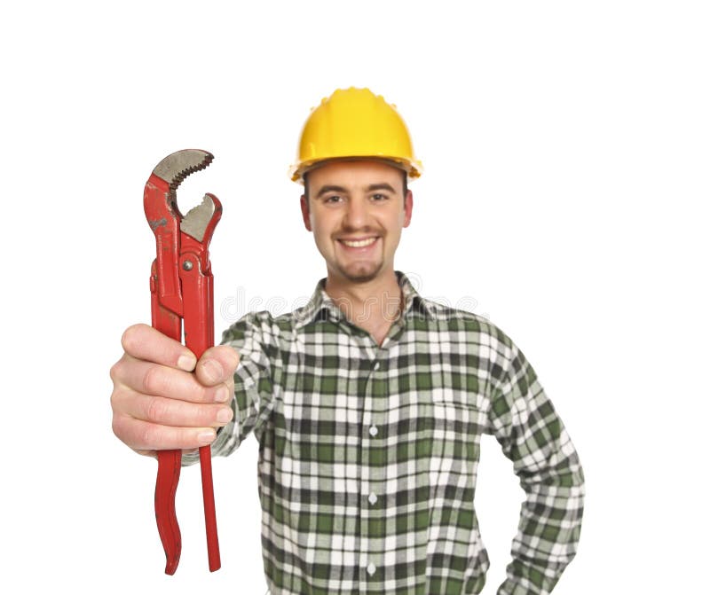 Handyman and red wrench stock image. Image of male, tools - 13229305
