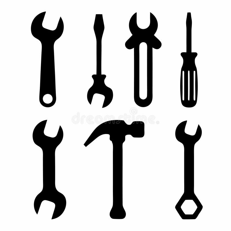 Handyman Tool Icons Wrench Hammer Screwdriver Set Stock Illustration ...