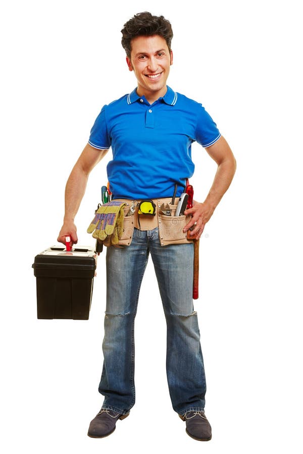 Handyman with Toolbox and Tool Belt Stock Photo - Image of full ...