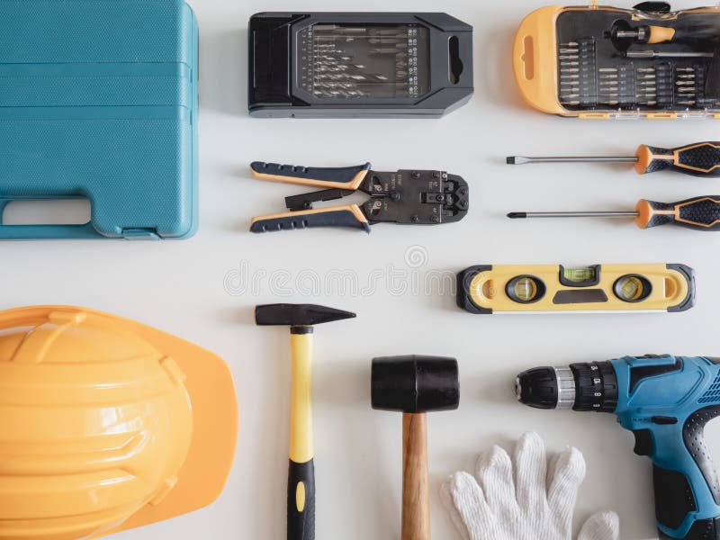 Handyman Tools on White Table Stock Photo - Image of mechanic, metal ...