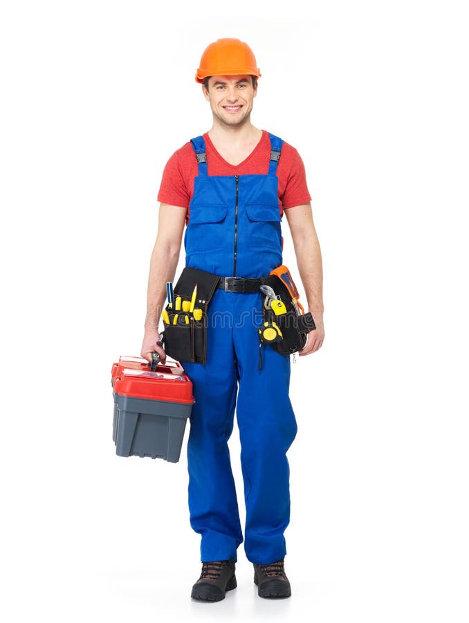 Handyman with Tools Full Portrait Isolated Stock Image - Image of ...