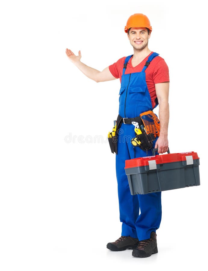 Handyman with Tools Full Portrait Isolated Stock Photo - Image of home ...