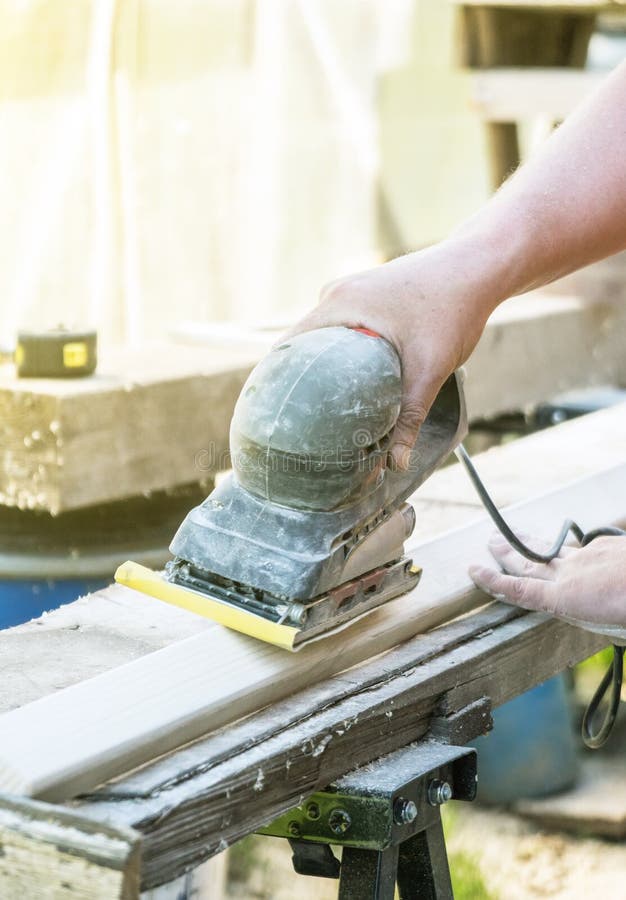 Handyman Using Polish Machine. Stock Image - Image of lumber ...