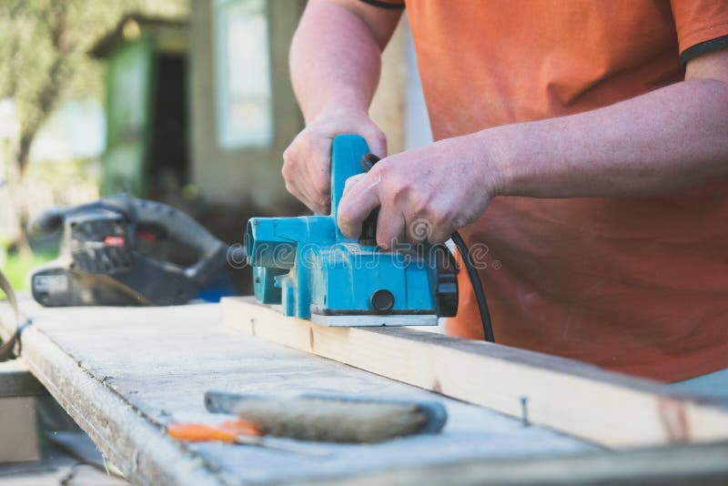Handyman Using Polish Machine. Stock Photo - Image of plank, manual ...