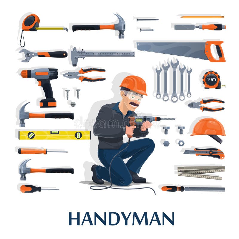 Handyman with Work Tools, Construction Industry Stock Vector ...