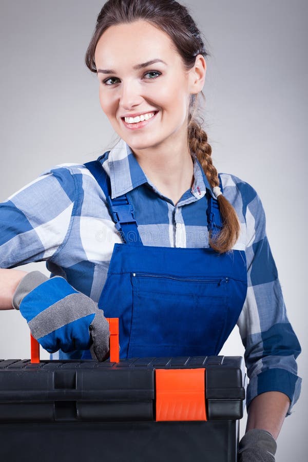Beautiful handywoman stock photo. Image of girl, helmet - 44209862