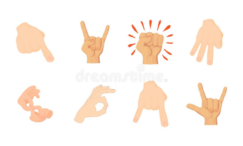 Handzeichen-Ikonensatz, Karikaturart Vektor Abbildung - Illustration ...