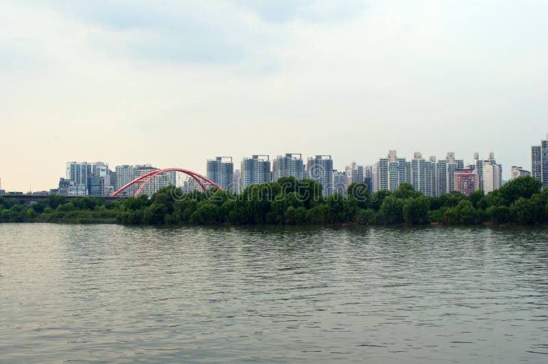 Hang River in Seoul in the Evening Stock Photo - Image of bridge ...