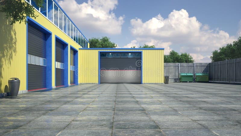 Hangar Exterior with Rolling Gates Stock Illustration - Illustration of ...