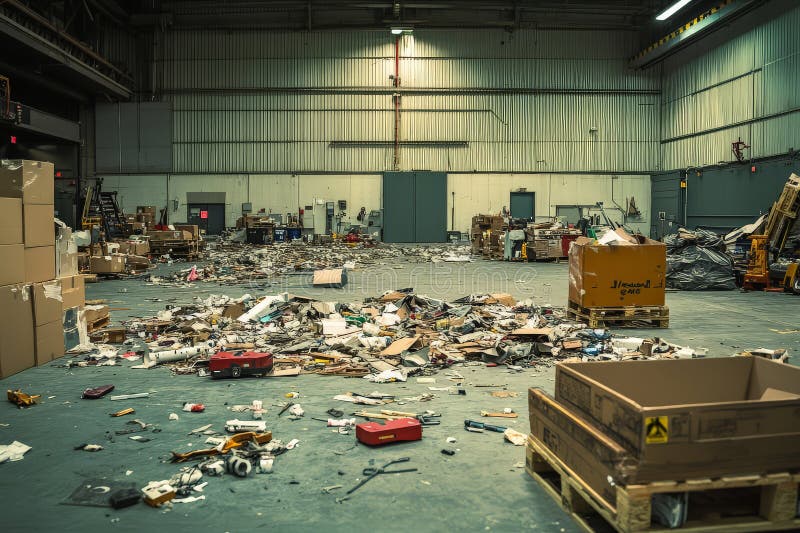 Chaotic Hangar Floor Scene stock illustration. Illustration of ...
