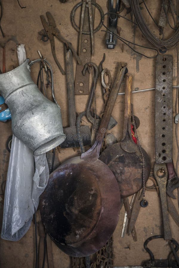 Hanged Old and Rusty Objects and Tools Stock Photo - Image of ancient ...