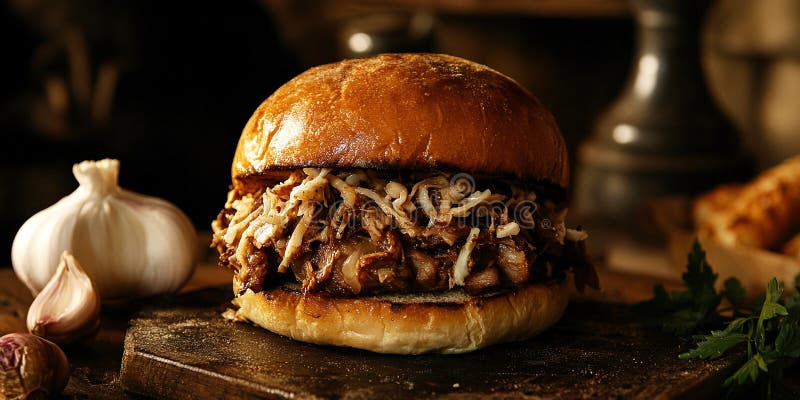 Hangi Sandwich or Pulled Hangi-cooked Meat with Slaw on Bread Stock ...