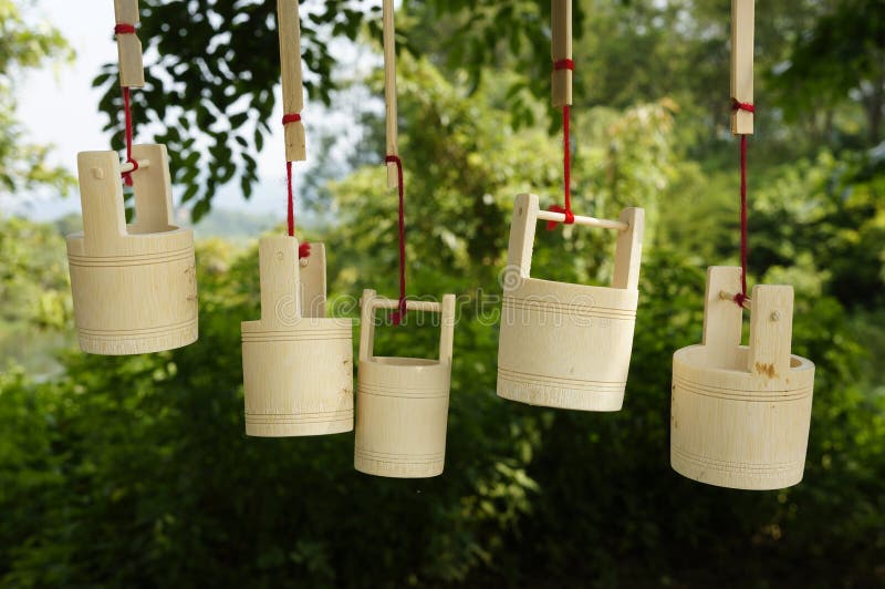 Hanging bamboo barrels stock image. Image of leaves, barrels - 26326533