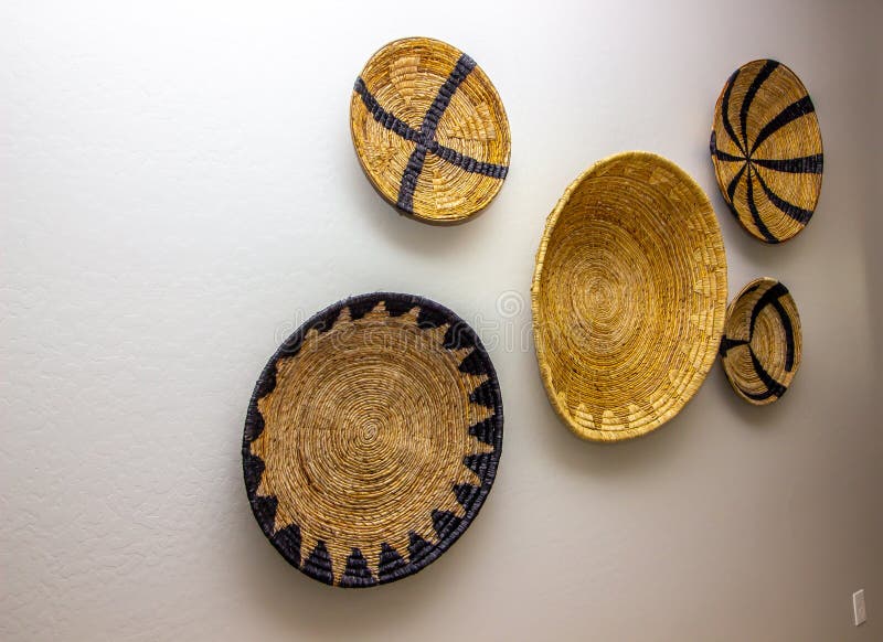 Hanging Basket Collection on Hallway Wall Stock Image - Image of ...