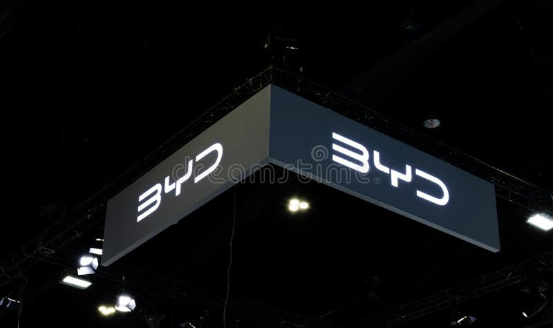 Hanging Billboard with Logo BYD Editorial Stock Photo - Image of hang ...