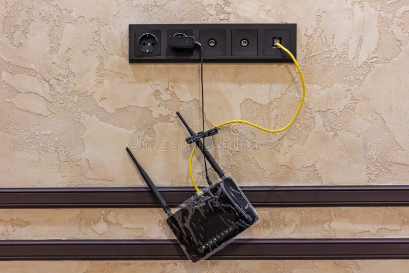 Hanging Black Internet Router at Home Online Stock Image - Image of ...