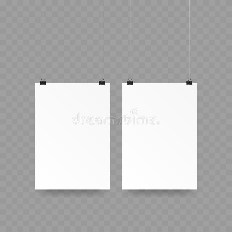 Hanging Blank Poster Paper Mockup Set with Clips Vector Stock Vector ...