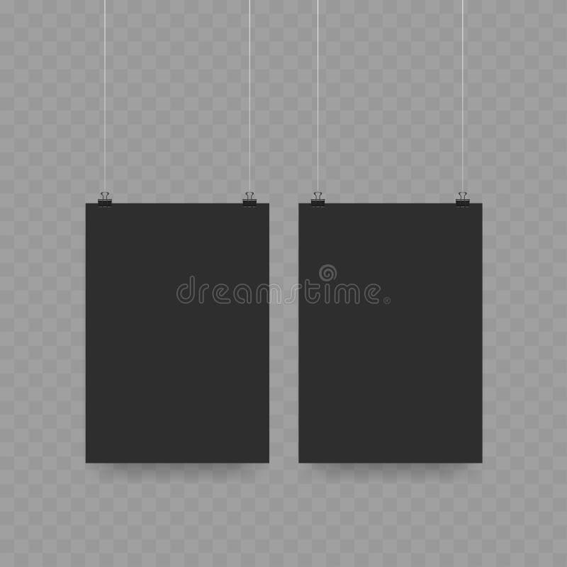 Hanging Blank Poster Paper Mockup Set with Clips Vector Stock Vector ...