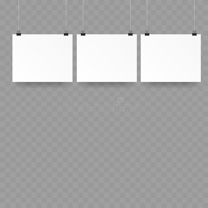 Hanging Blank Poster Paper Mockup Set with Clips Vector Stock Vector ...