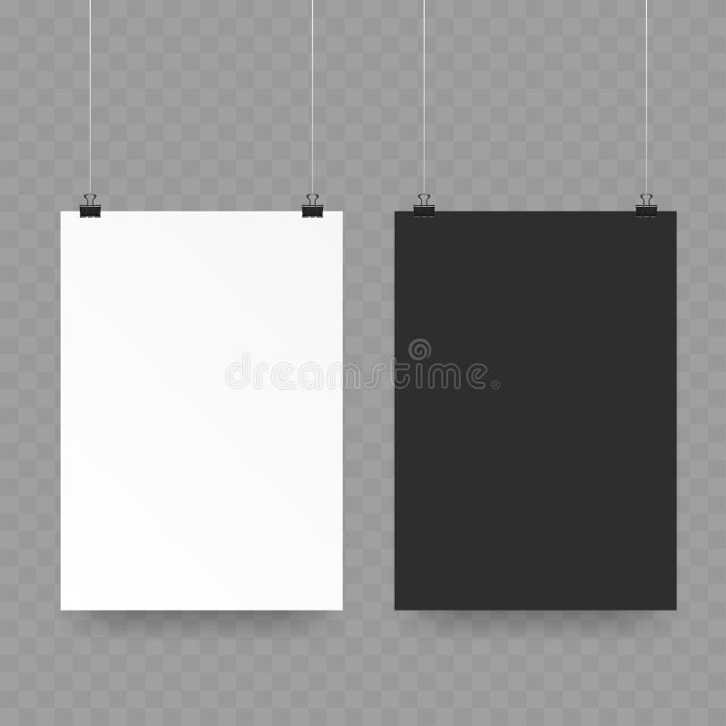 Hanging Blank Poster Paper Mockup Set with Clips Vector Stock Vector ...