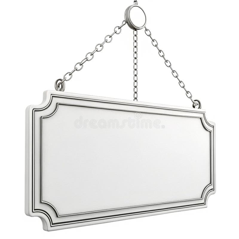 Hanging Blank Sign with Metallic Chain 3D Render Stock Illustration ...