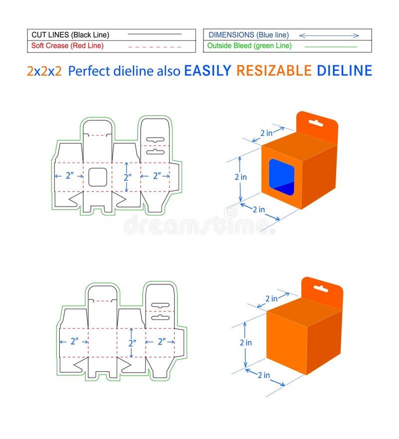 Hanging Box, Snap Bottom Lock Mobile Charger Box, 2x1x2 in Box Dieline ...