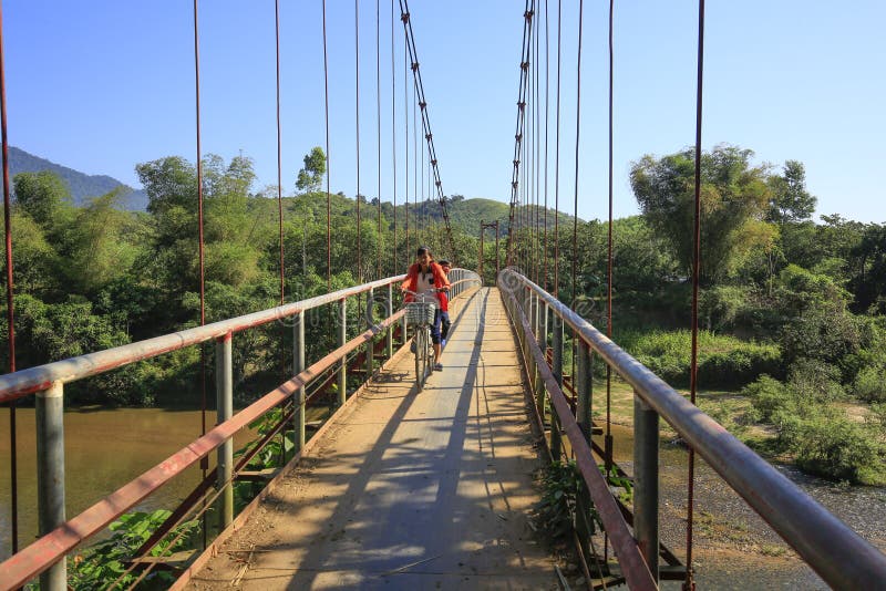 Hanging Bridge Above the River Editorial Stock Photo - Image of outdoor ...