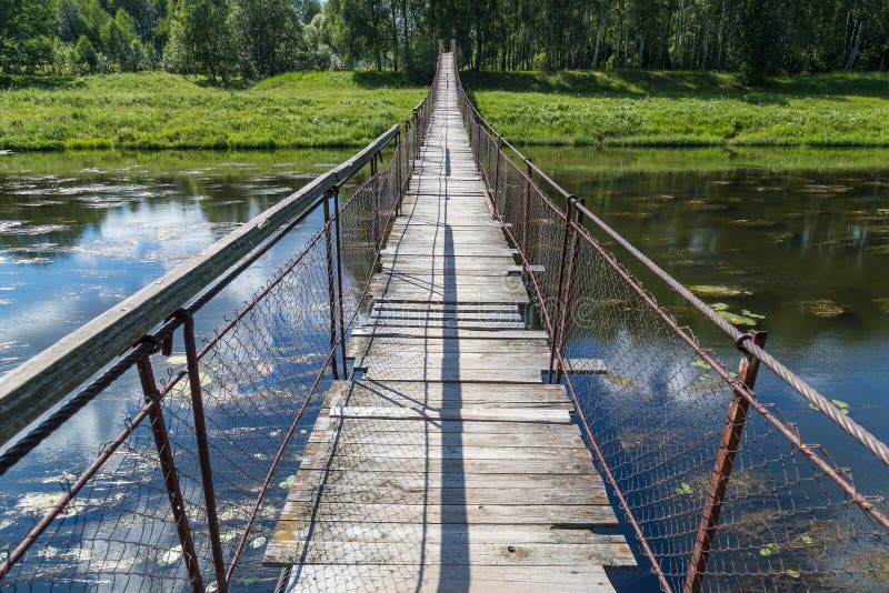 Hanging Bridge. Bridge Goes Over River Stock Photo - Image of bridge ...