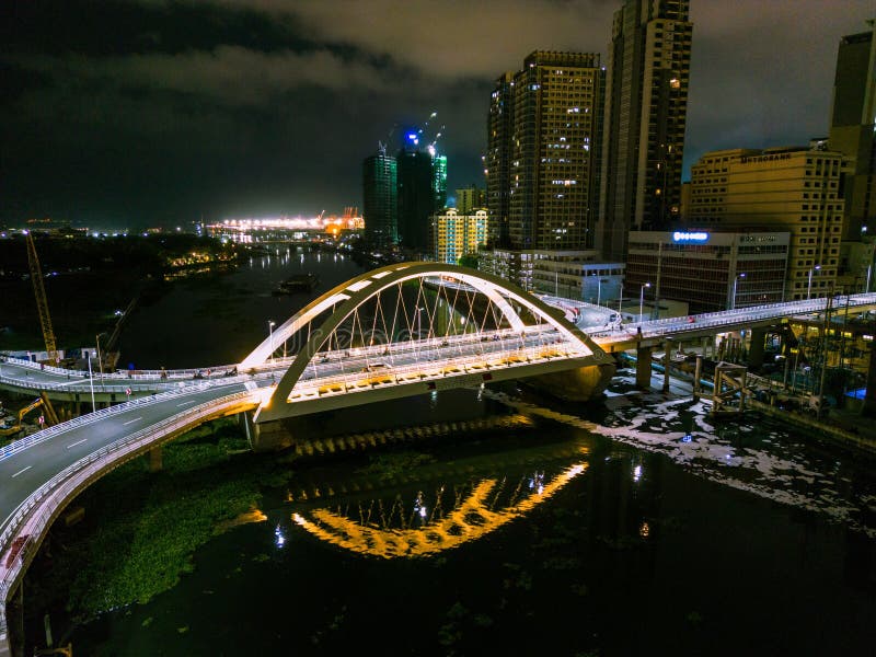 Hanging Bridge in Manila during Nighttime Stock Image - Image of dark ...