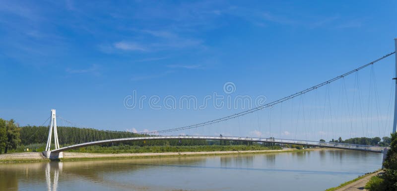 Hanging bridge over Drava editorial stock photo. Image of light - 98485583