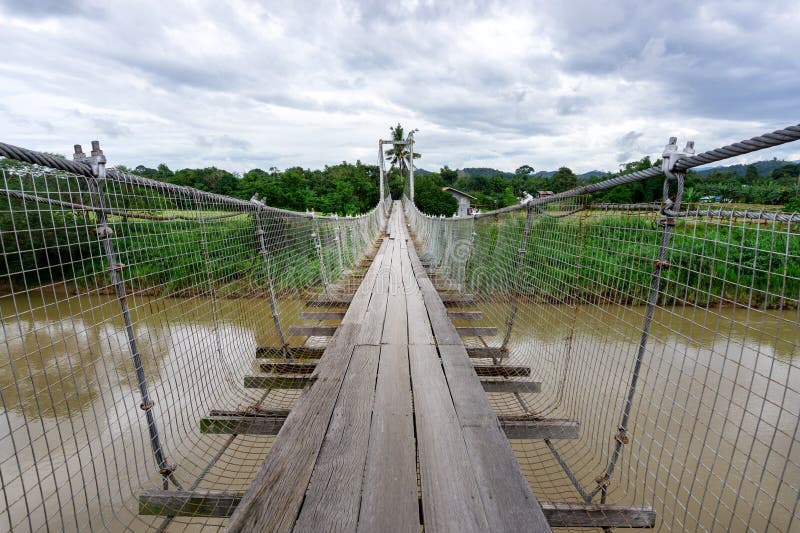 Hanging Bridge in Tamparuli Sabah Borneo Stock Image - Image of cable ...