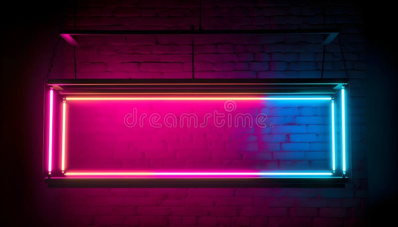 Hanging Bright Purple and Blue Rectangle Neon Light Sign, Background ...