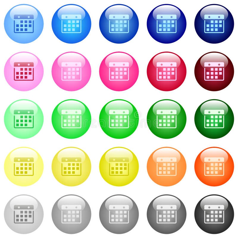 Hanging Calendar Icons in Color Glossy Buttons Stock Vector ...