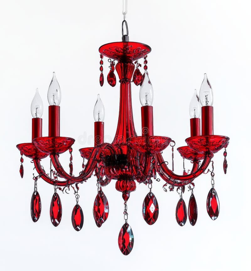 Hanging from a Chain is a Red Ceramic Chandelier with Five Lights Stock ...