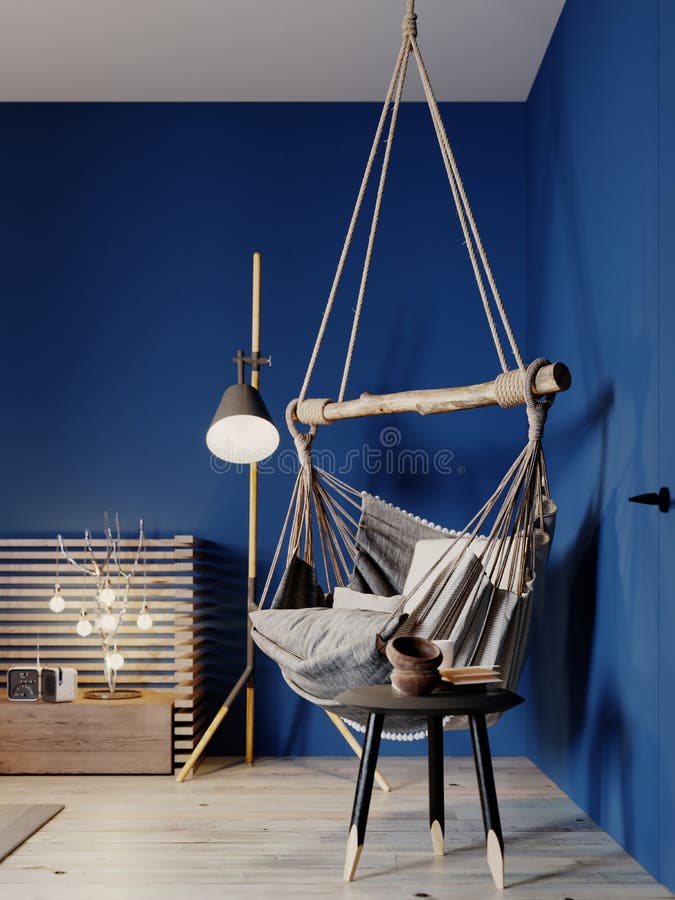 Hanging Chair Hammock in the Bedroom. Loft Style Stock Illustration ...