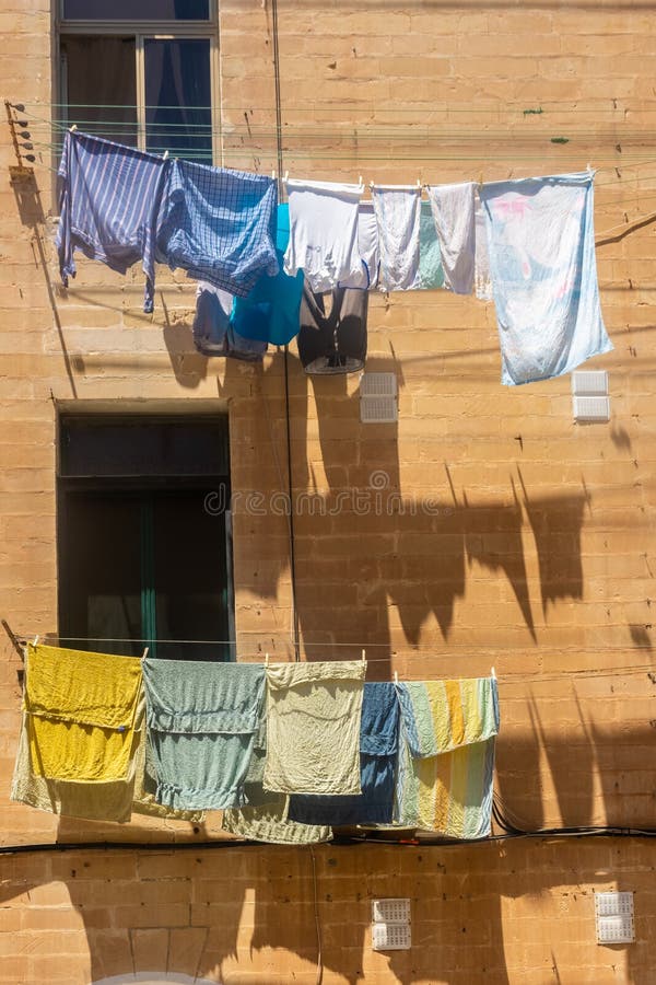 Hanging Clothes in Old Town Valletta, Malta Stock Image - Image of ...