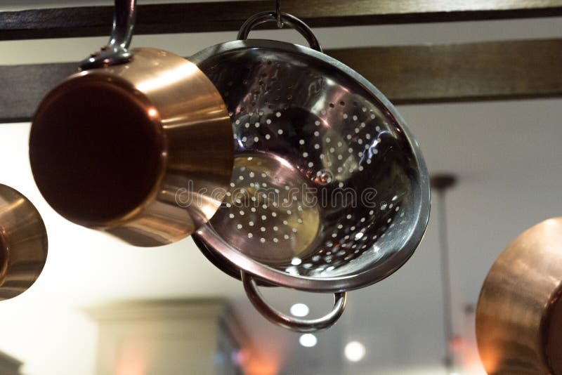 Hanging Colander stock image. Image of professional, interior - 76281195