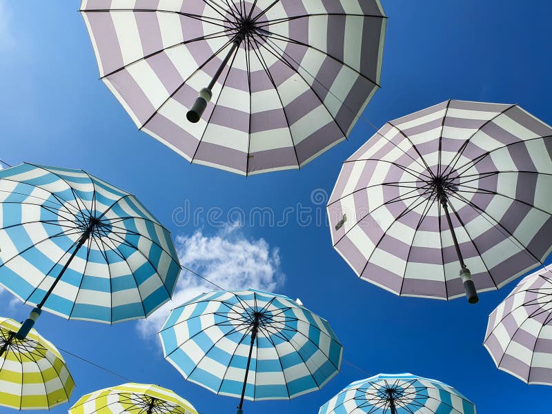 Hanging Colorful Umbrellas in the Blue Sky Editorial Stock Image ...