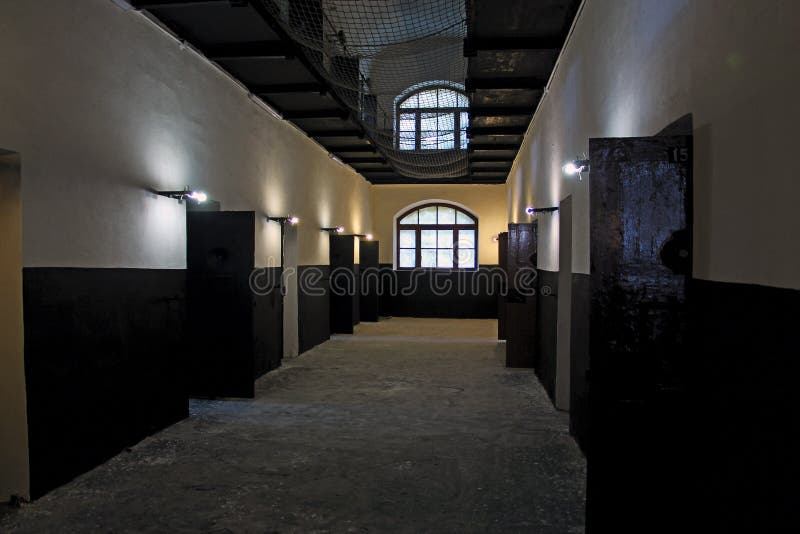 Corridor with Open Doors in an Old Prison Stock Image - Image of finish ...